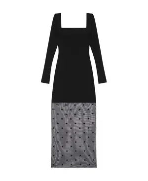 Givenchy Bi-material Long Sleeve Dress With 4g Pattern Detail - Black