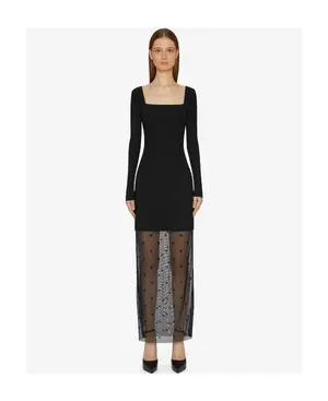 Givenchy Bi-material Long Sleeve Dress With 4g Pattern Detail
