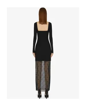 Givenchy Bi-material Long Sleeve Dress With 4g Pattern Detail