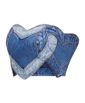 AREA Patchwork Heart Denim Bandeau Top