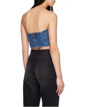 AREA Patchwork Heart Denim Bandeau Top