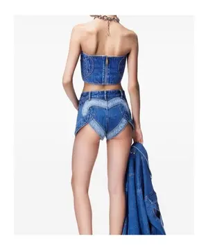 AREA Patchwork Heart Denim Bandeau Top