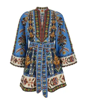FARM RIO Farm Rio Embroidered Belted Mini Dress