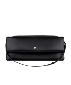 COURREGES Courrèges Smooth Calfskin Leather Wrist Clutch Bag With Double Wear Strap - Black