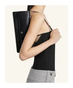 COURREGES Courrèges Smooth Calfskin Leather Wrist Clutch Bag With Double Wear Strap - Black