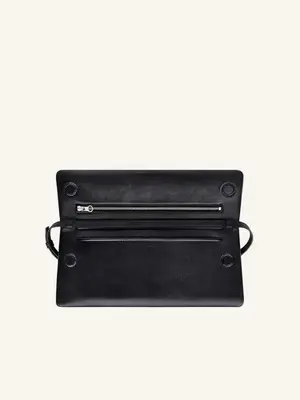 COURREGES Courrèges Smooth Calfskin Leather Wrist Clutch Bag With Double Wear Strap - Black