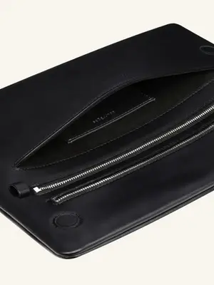 COURREGES Courrèges Smooth Calfskin Leather Wrist Clutch Bag With Double Wear Strap - Black