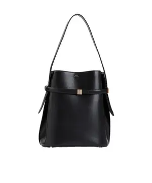 TOTEME Belted Bucket Bag With Gold Lettering - Black