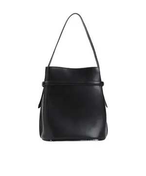 TOTEME Belted Bucket Bag With Gold Lettering - Black