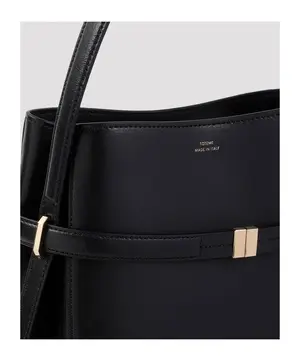TOTEME Belted Bucket Bag With Gold Lettering - Black
