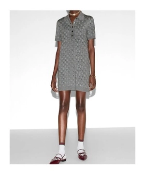 Gucci Monogrammed Intarsia Polo Dress - Gray And Multicolour