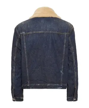 Dsquared2 Distressed Denim Jacket With Shearling Collar - Black