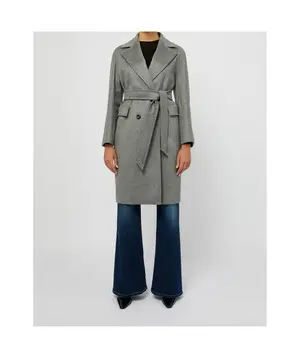Max Mara Astro Belted Double-breasted Coat - Gray