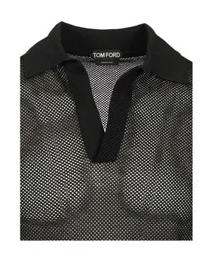 TOM FORD Mesh Buttonless Polo Shirt - Black