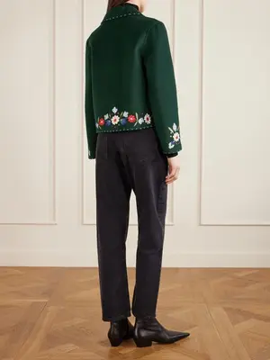 Rixo Jude Embroidered Wool Blend Felt Jacket - Green