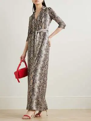 Diane Von Furstenberg Snake Print V-neck Maxi Dress