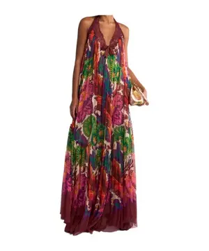 Etro Sleeveless Maxi Dress With Lace Trim And Ribbon Detail - Multicoloured