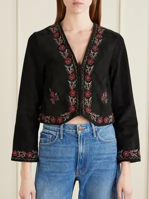 Rixo Embellished Suede Cropped Jacket