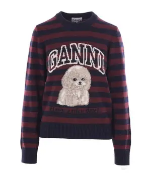 GANNI Logo Intarsia Striped Knitted Jumper - Black