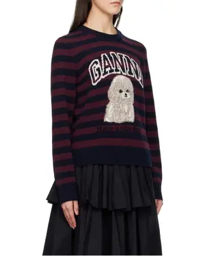 GANNI Logo Intarsia Striped Knitted Jumper - Black
