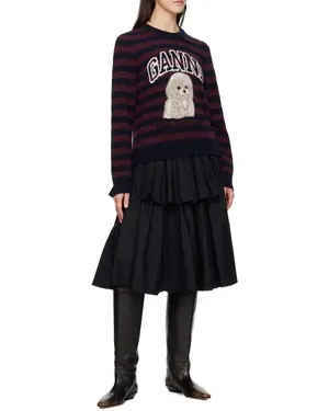 GANNI Logo Intarsia Striped Knitted Jumper - Black