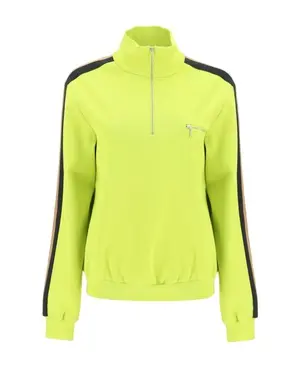 Tory Burch High-neck Half-zip Sweatshirt With Contrast Stripes - Yellow