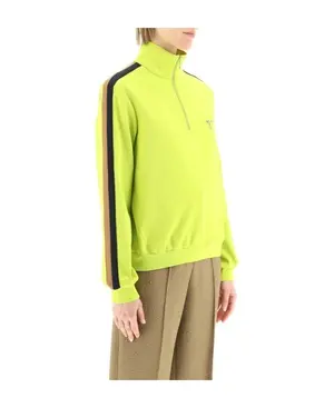 Tory Burch High-neck Half-zip Sweatshirt With Contrast Stripes