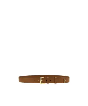 Prada Prada Logo Plaque Buckled Leather Belt Brown