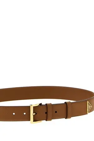 Prada Logo Plaque Buckled Leather Belt - Brown