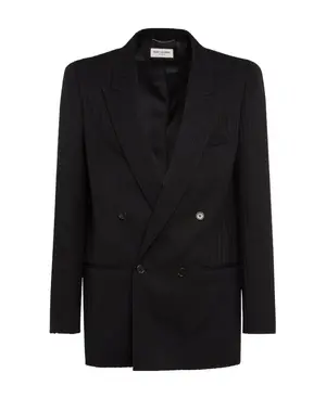 Saint Laurent Double-breasted Suit Jacket With Pointed Collar And Trimmed Pockets - Black