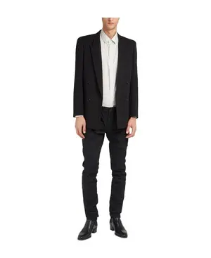 Saint Laurent Double-breasted Suit Jacket With Pointed Collar And Trimmed Pockets - Black