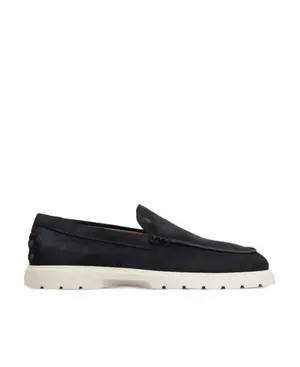 TOD'S Suede Embroidered Logo Loafers - Black