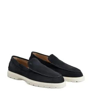 TOD'S Suede Embroidered Logo Loafers - Black