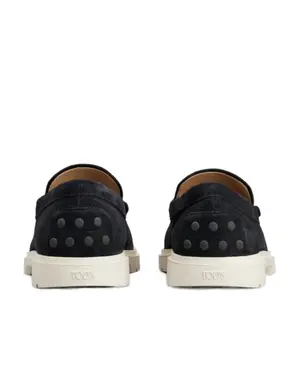 TOD'S Suede Embroidered Logo Loafers - Black