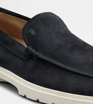 TOD'S Suede Embroidered Logo Loafers - Black