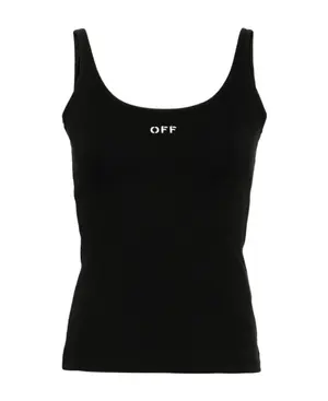 Off-White Sleeveless Tank Top With Logo - Black