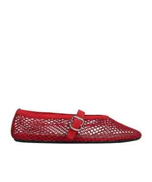 Alaïa Fishnet Buckled Ballet Flats - Red