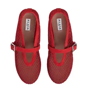Alaïa Fishnet Buckled Ballet Flats - Red
