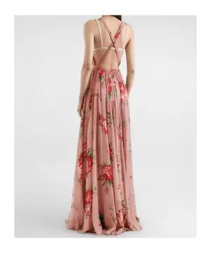 Dolce & Gabbana Rose Bouquet Printed Chiffon Maxi Dress