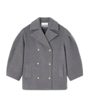 GANNI Oversized Midi Peacoat - Grey