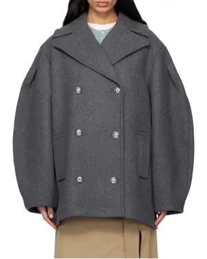 GANNI Oversized Midi Peacoat - Grey