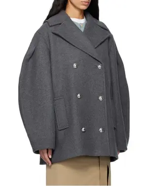 GANNI Oversized Midi Peacoat - Grey