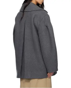 GANNI Oversized Midi Peacoat - Grey