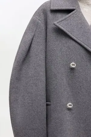GANNI Oversized Midi Peacoat - Grey