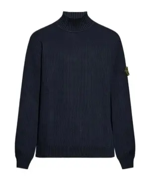 Stone Island Logo Patch Turtleneck Jumper - Blue