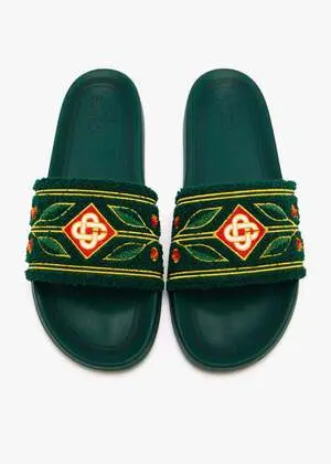 Casablanca Logo Detailed Terry Slides - Green