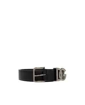 Dolce & Gabbana Logo Plaque Square Buckle Leather Belt - Black