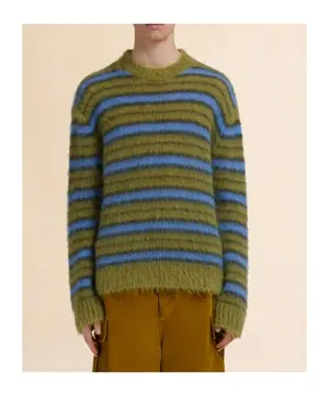 Marni Striped Brushed Mohair Blend Crewneck Jumper - Acid