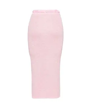 Alessandra Rich Ribbed Midi Knitted Skirt With Sequined Embellishments