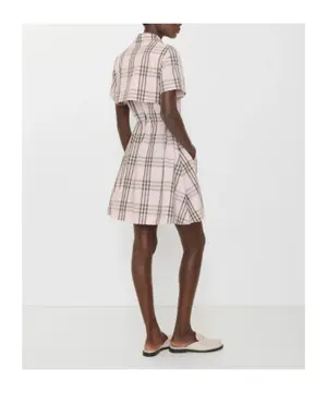 Burberry Checked Drawcord Waist Mini Dress - Mallow Powder